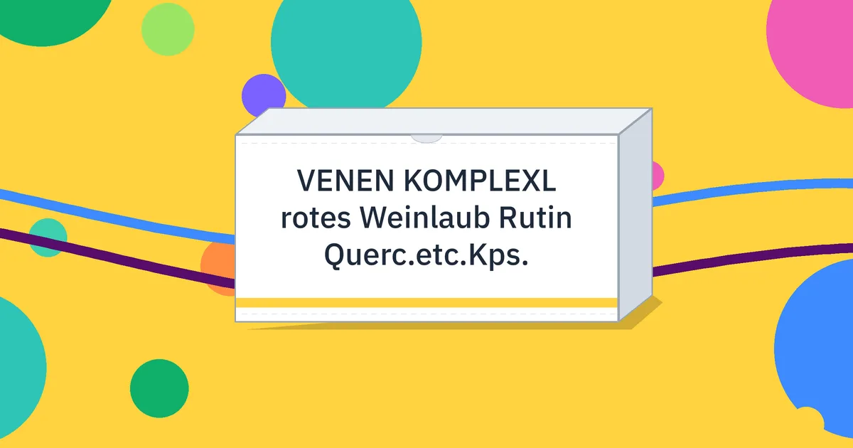 Symbolbild: Packung mit der Aufschrift VENEN KOMPLEXL rotes Weinlaub Rutin Querc.etc.Kps. (PZN 20869071) – Verfügbarkeit und Bezug in Apotheken in Frankfurt am Main