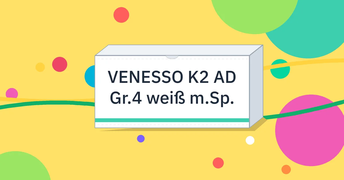 Symbolbild: Packung mit der Aufschrift VENESSO K2 AD Gr.4 weiß m.Sp. (PZN 03259000) – Verfügbarkeit und Bezug in Apotheken in Frankfurt am Main