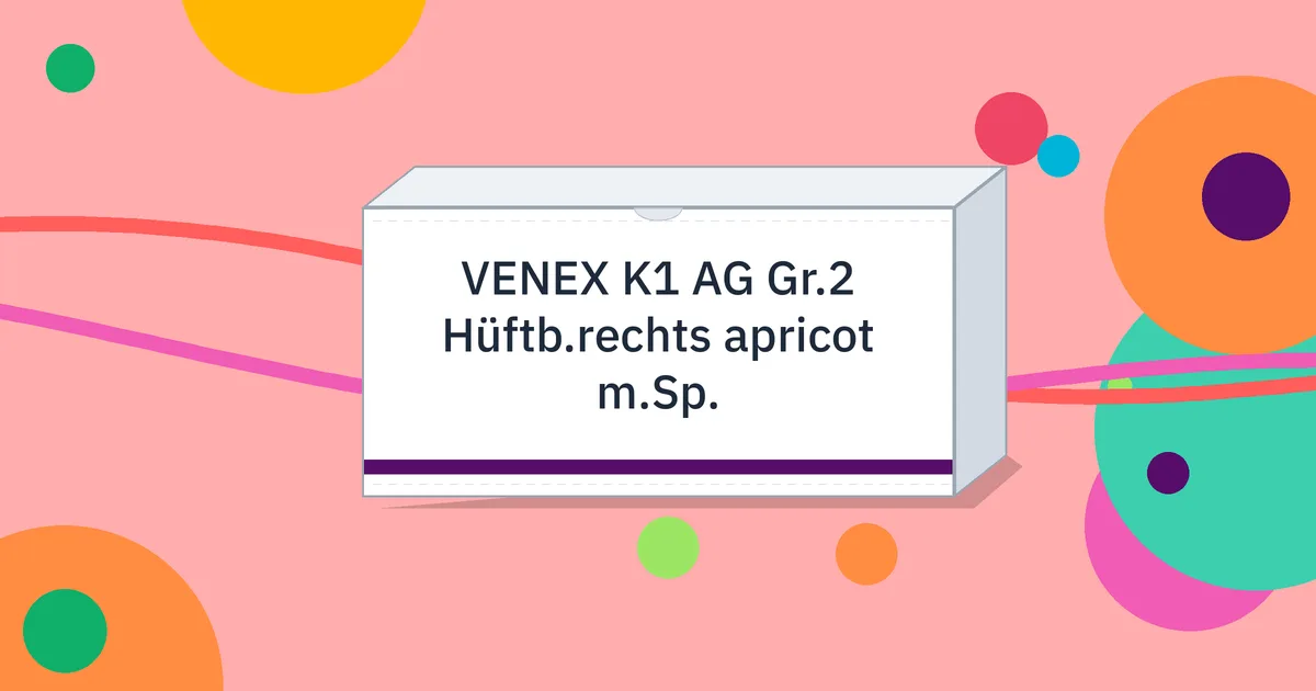 Symbolbild: Packung mit der Aufschrift VENEX K1 AG Gr.2 Hüftb.rechts apricot m.Sp. (PZN 03202572) – Verfügbarkeit und Bezug in Apotheken in Frankfurt am Main