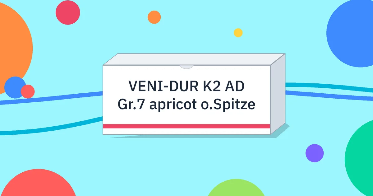 Symbolbild: Packung mit der Aufschrift VENI-DUR K2 AD Gr.7 apricot o.Spitze (PZN 03243447) – Verfügbarkeit und Bezug in Apotheken in Frankfurt am Main