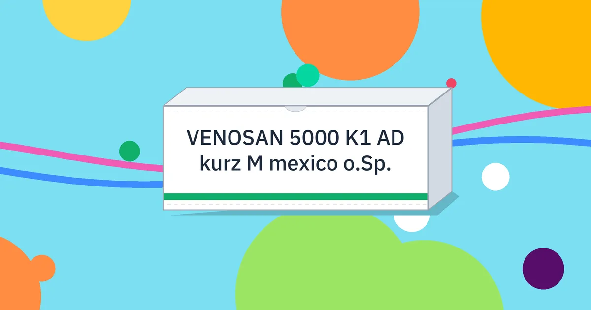 Symbolbild: Packung mit der Aufschrift VENOSAN 5000 K1 AD kurz M mexico o.Sp. (PZN 14429184) – Verfügbarkeit und Bezug in Apotheken in Frankfurt am Main