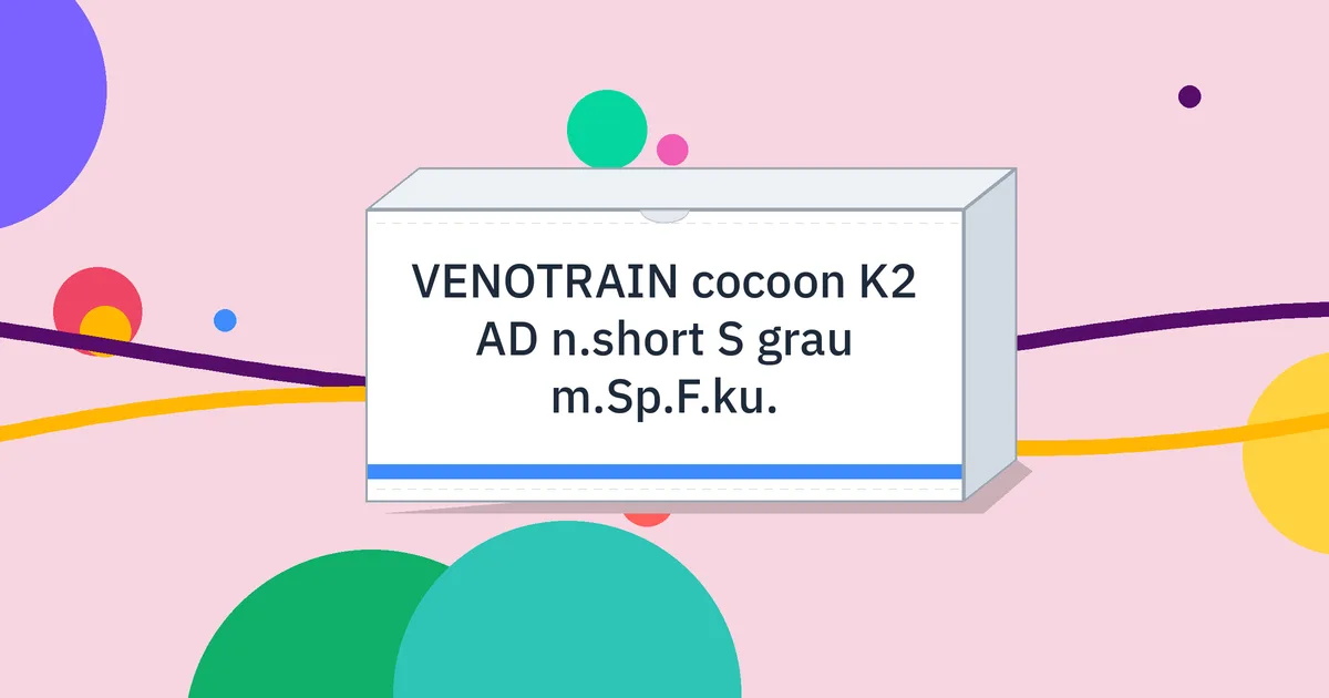 Symbolbild: Packung mit der Aufschrift VENOTRAIN cocoon K2 AD n.short S grau m.Sp.F.ku. (PZN 19198513) – Verfügbarkeit und Bezug in Apotheken in Frankfurt am Main