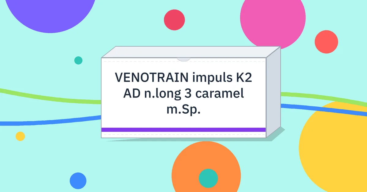 Symbolbild: Packung mit der Aufschrift VENOTRAIN impuls K2 AD n.long 3 caramel m.Sp. (PZN 00608718) – Verfügbarkeit und Bezug in Apotheken in Frankfurt am Main