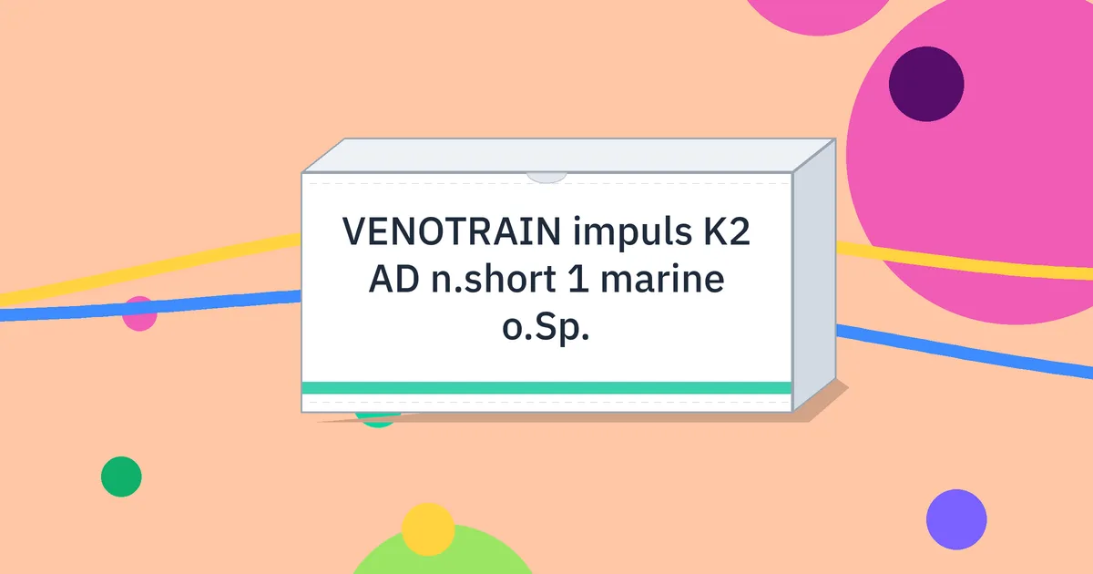 Symbolbild: Packung mit der Aufschrift VENOTRAIN impuls K2 AD n.short 1 marine o.Sp. (PZN 15221327) – Verfügbarkeit und Bezug in Apotheken in Frankfurt am Main
