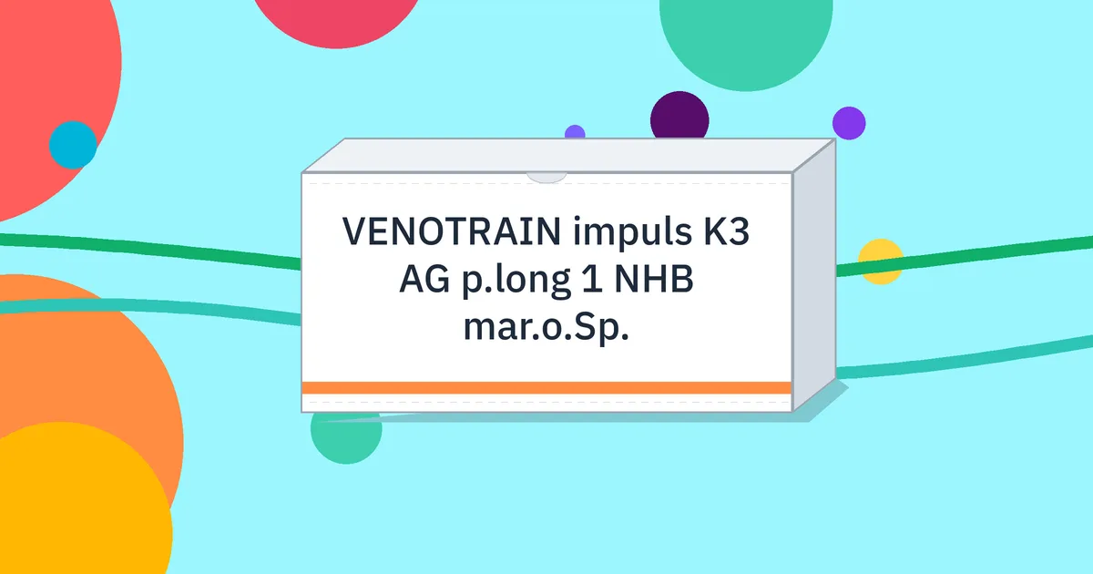 Symbolbild: Packung mit der Aufschrift VENOTRAIN impuls K3 AG p.long 1 NHB mar.o.Sp. (PZN 15215723) – Verfügbarkeit und Bezug in Apotheken in Frankfurt am Main