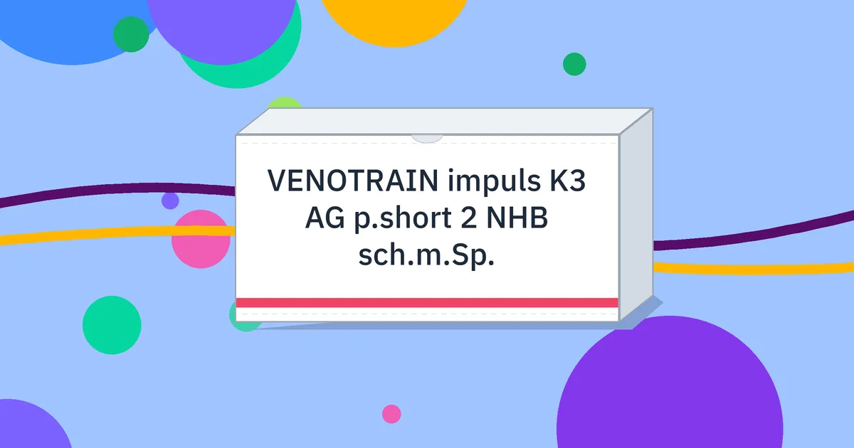 Symbolbild: Packung mit der Aufschrift VENOTRAIN impuls K3 AG p.short 2 NHB sch.m.Sp. (PZN 00522371) – Verfügbarkeit und Bezug in Apotheken in Frankfurt am Main