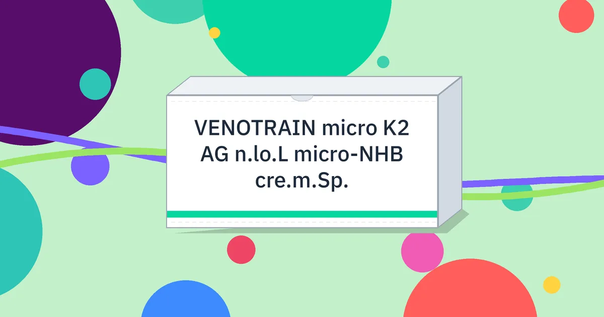 Symbolbild: Packung mit der Aufschrift VENOTRAIN micro K2 AG n.lo.L micro-NHB cre.m.Sp. (PZN 16064953) – Verfügbarkeit und Bezug in Apotheken in Frankfurt am Main