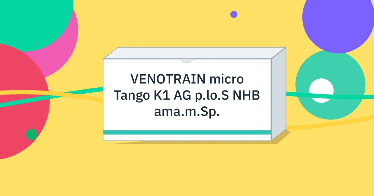 Symbolbild: Packung mit der Aufschrift VENOTRAIN micro Tango K1 AG p.lo.S NHB ama.m.Sp. (PZN 17764658) – Verfügbarkeit und Bezug in Apotheken in Frankfurt am Main
