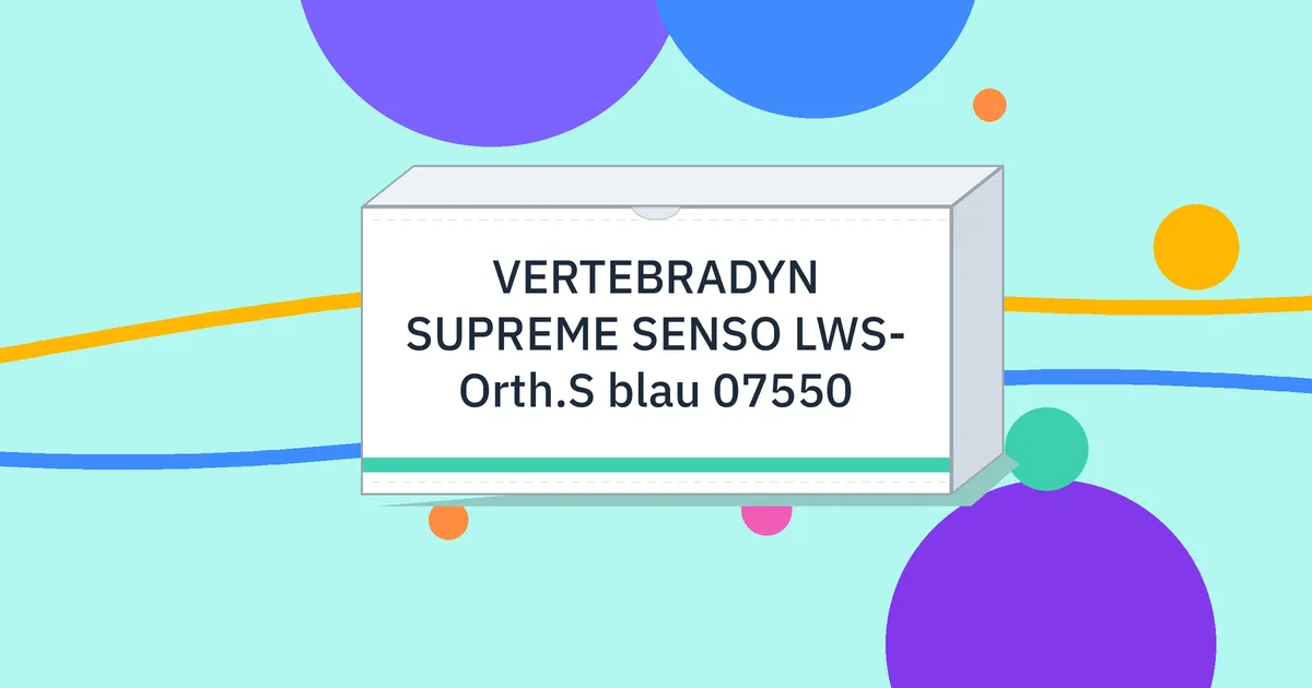 Symbolbild: Packung mit der Aufschrift VERTEBRADYN SUPREME SENSO LWS-Orth.S blau 07550 (PZN 16931226) – Verfügbarkeit und Bezug in Apotheken in Frankfurt am Main