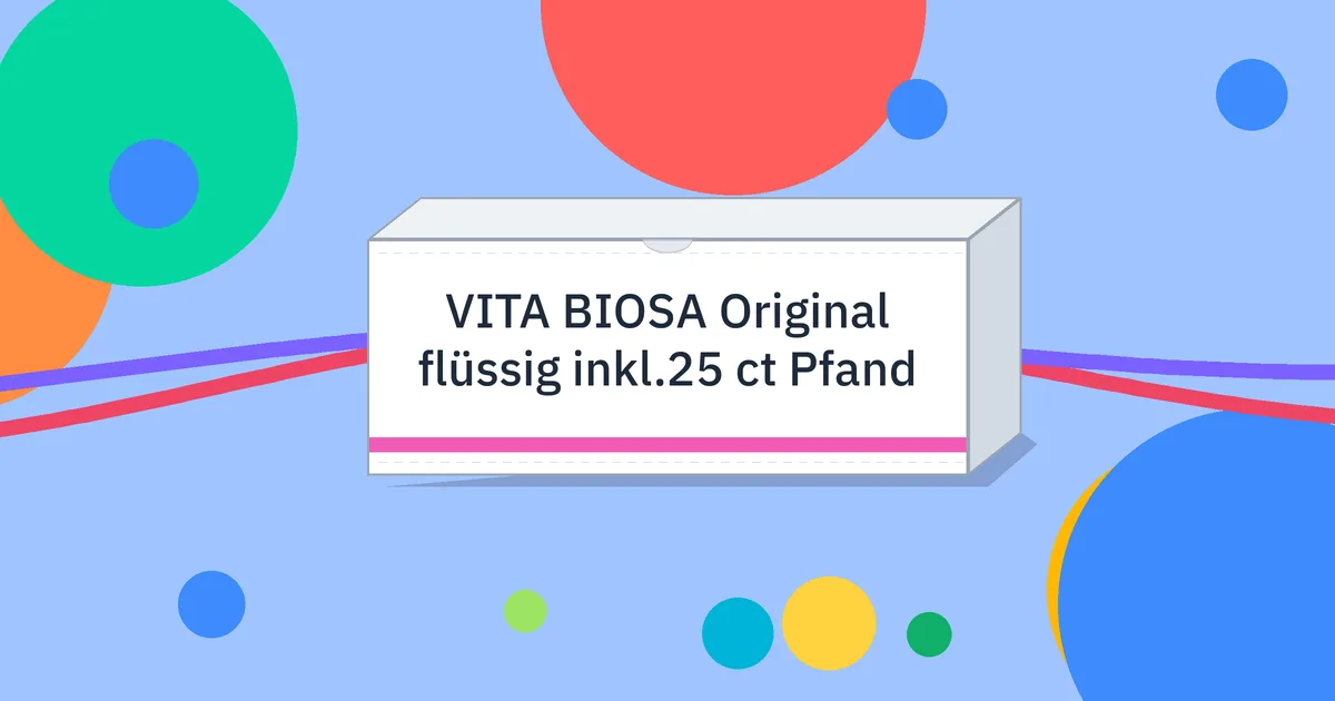Symbolbild: Packung mit der Aufschrift VITA BIOSA Original flüssig inkl.25 ct Pfand (PZN 18227632) – Verfügbarkeit und Bezug in Apotheken in Frankfurt am Main