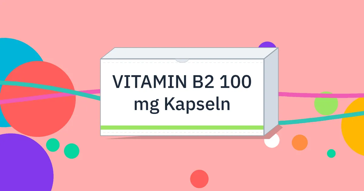 Symbolbild: Packung mit der Aufschrift VITAMIN B2 100 mg Kapseln (PZN 13974761) – Verfügbarkeit und Bezug in Apotheken in Frankfurt am Main