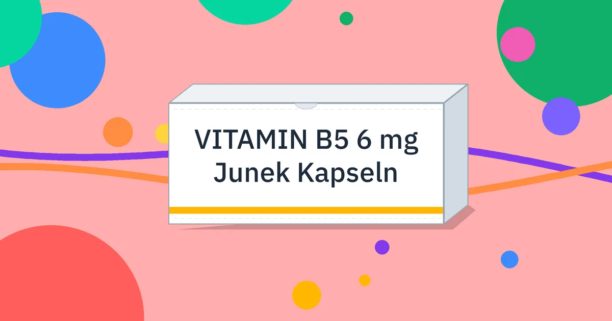 Symbolbild: Packung mit der Aufschrift VITAMIN B5 6 mg Junek Kapseln (PZN 10053747) – Verfügbarkeit und Bezug in Apotheken in Frankfurt am Main