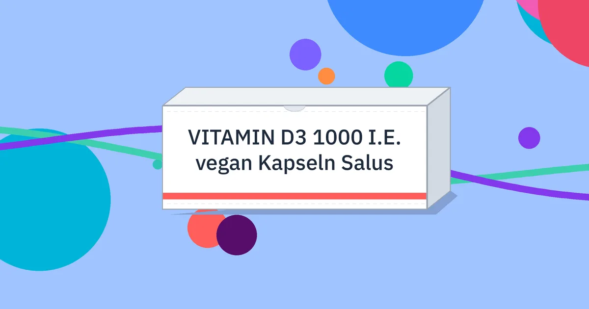 Symbolbild: Packung mit der Aufschrift VITAMIN D3 1000 I.E. vegan Kapseln Salus (PZN 18018940) – Verfügbarkeit und Bezug in Apotheken in Frankfurt am Main