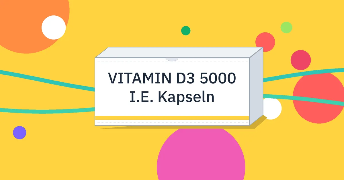 Symbolbild: Packung mit der Aufschrift VITAMIN D3 5000 I.E. Kapseln (PZN 19352322) – Verfügbarkeit und Bezug in Apotheken in Frankfurt am Main