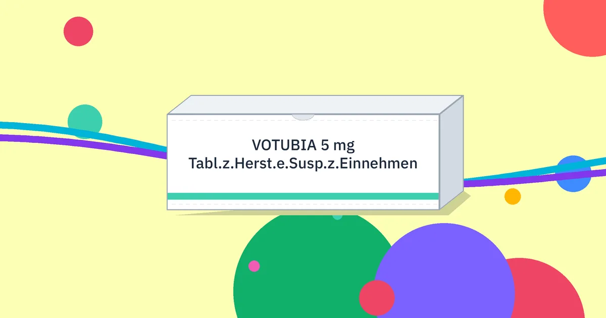 Symbolbild: Packung mit der Aufschrift VOTUBIA 5 mg Tabl.z.Herst.e.Susp.z.Einnehmen (PZN 10200214) – Verfügbarkeit und Bezug in Apotheken in Frankfurt am Main