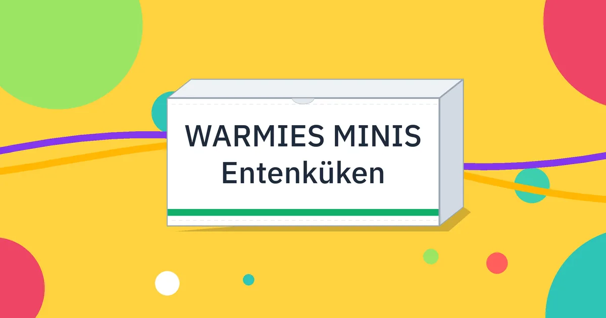 Symbolbild: Packung mit der Aufschrift WARMIES MINIS Entenküken (PZN 18496898) – Verfügbarkeit und Bezug in Apotheken in Frankfurt am Main