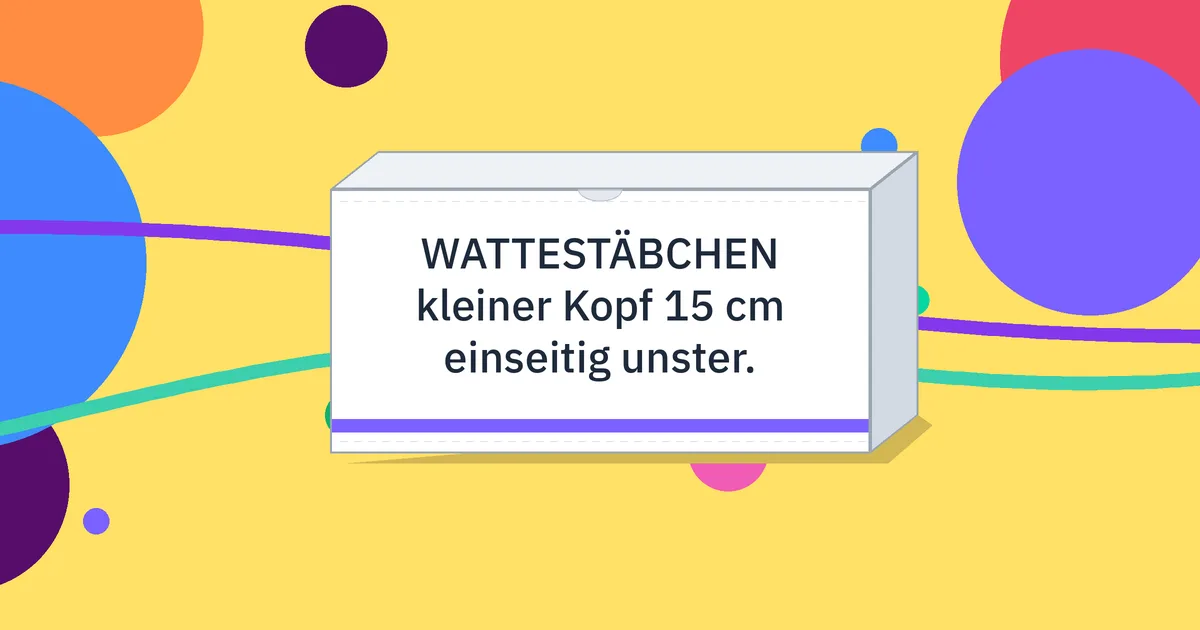 Symbolbild: Packung mit der Aufschrift WATTESTÄBCHEN kleiner Kopf 15 cm einseitig unster. (PZN 16314918) – Verfügbarkeit und Bezug in Apotheken in Frankfurt am Main