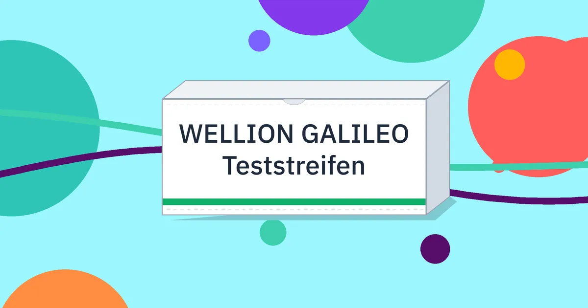 Symbolbild: Packung mit der Aufschrift WELLION GALILEO Teststreifen (PZN 16861394) – Verfügbarkeit und Bezug in Apotheken in Frankfurt am Main