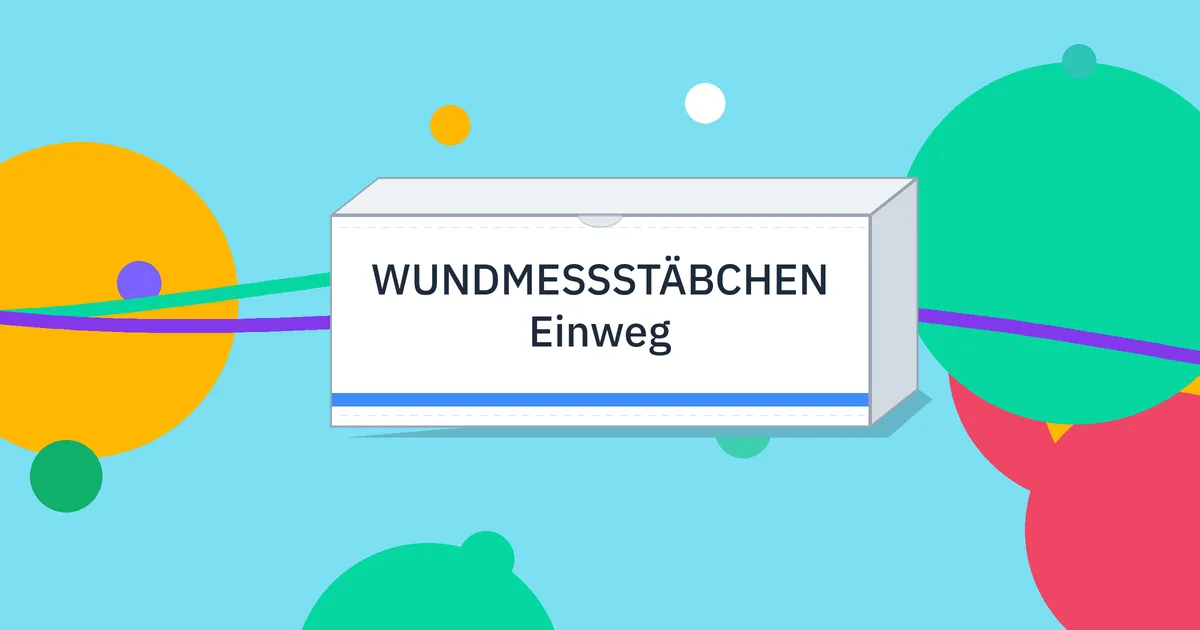 Symbolbild: Packung mit der Aufschrift WUNDMESSSTÄBCHEN Einweg (PZN 15253942) – Verfügbarkeit und Bezug in Apotheken in Frankfurt am Main