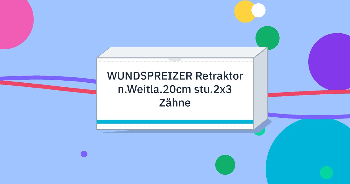 Symbolbild: Packung mit der Aufschrift WUNDSPREIZER Retraktor n.Weitla.20cm stu.2x3 Zähne (PZN 19624588) – Verfügbarkeit und Bezug in Apotheken in Frankfurt am Main