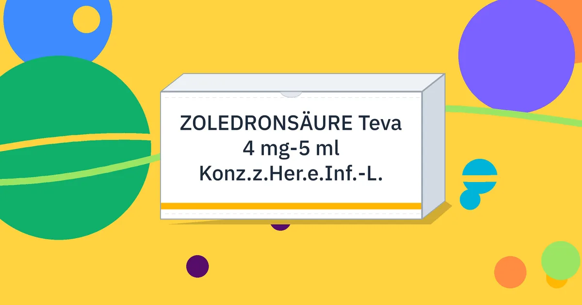 Symbolbild: Packung mit der Aufschrift ZOLEDRONSÄURE Teva 4 mg-5 ml Konz.z.Her.e.Inf.-L. (PZN 11332395) – Verfügbarkeit und Bezug in Apotheken in Frankfurt am Main