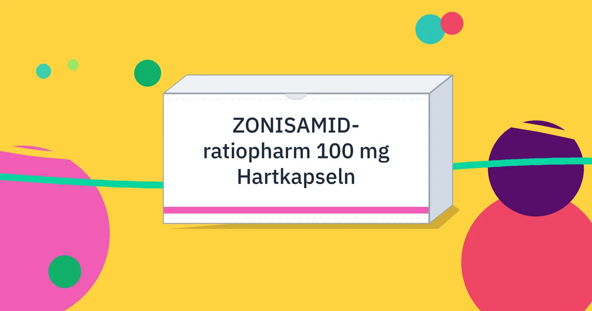 Symbolbild: Packung mit der Aufschrift ZONISAMID-ratiopharm 100 mg Hartkapseln (PZN 11077595) – Verfügbarkeit und Bezug in Apotheken in Frankfurt am Main