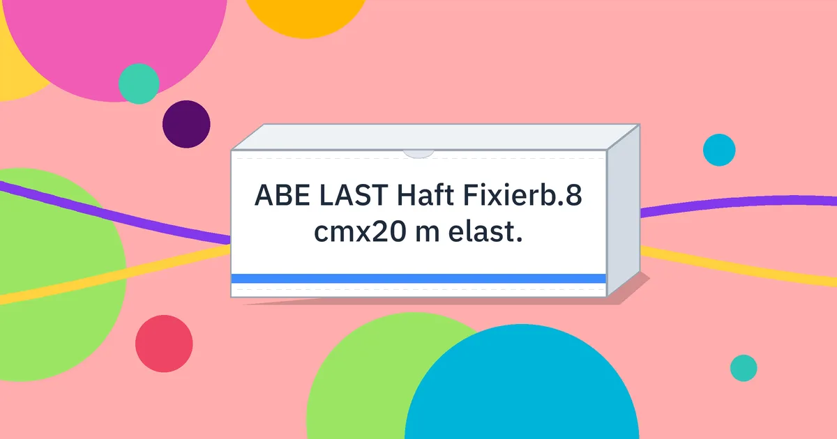 Symbolbild: Packung mit der Aufschrift ABE LAST Haft Fixierb.8 cmx20 m elast. (PZN 04853314) – Verfügbarkeit und Bezug in Apotheken in Frankfurt am Main