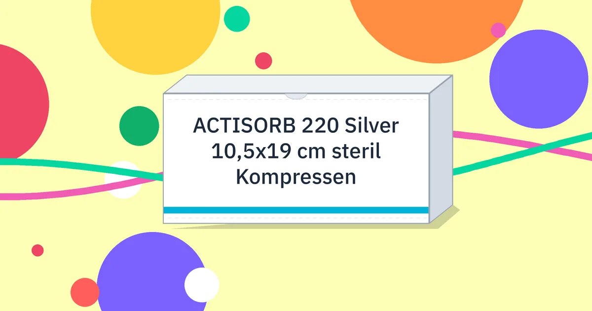 Symbolbild: Packung mit der Aufschrift ACTISORB 220 Silver 10,5x19 cm steril Kompressen (PZN 01591167) – Verfügbarkeit und Bezug in Apotheken in Frankfurt am Main