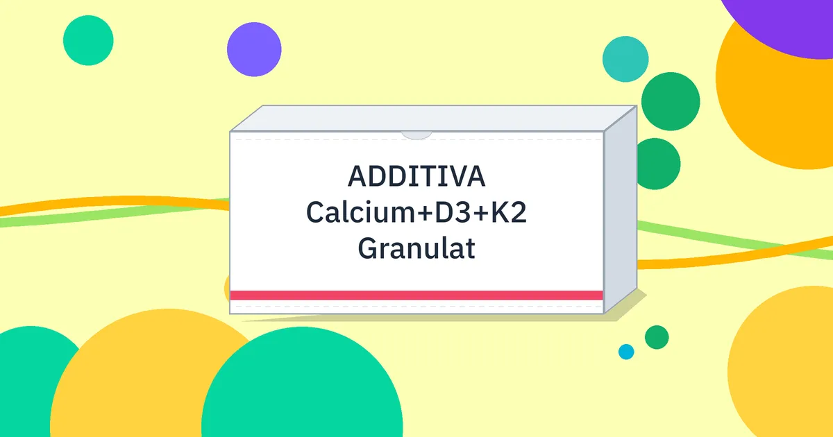 Symbolbild: Packung mit der Aufschrift ADDITIVA Calcium+D3+K2 Granulat (PZN 12455390) – Verfügbarkeit und Bezug in Apotheken in Frankfurt am Main