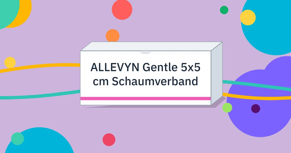 Symbolbild: Packung mit der Aufschrift ALLEVYN Gentle 5x5 cm Schaumverband (PZN 19177161) – Verfügbarkeit und Bezug in Apotheken in Frankfurt am Main