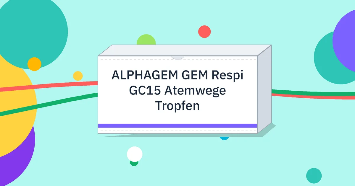 Symbolbild: Packung mit der Aufschrift ALPHAGEM GEM Respi GC15 Atemwege Tropfen (PZN 20296592) – Verfügbarkeit und Bezug in Apotheken in Frankfurt am Main