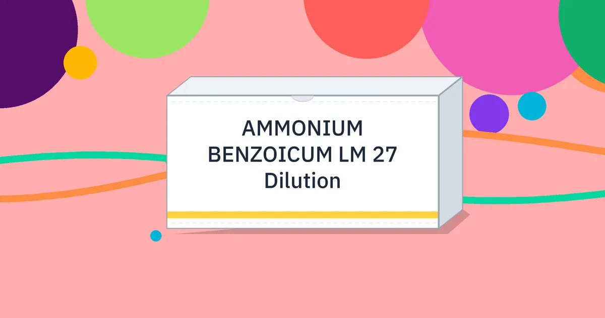 Symbolbild: Packung mit der Aufschrift AMMONIUM BENZOICUM LM 27 Dilution (PZN 13320108) – Verfügbarkeit und Bezug in Apotheken in Frankfurt am Main