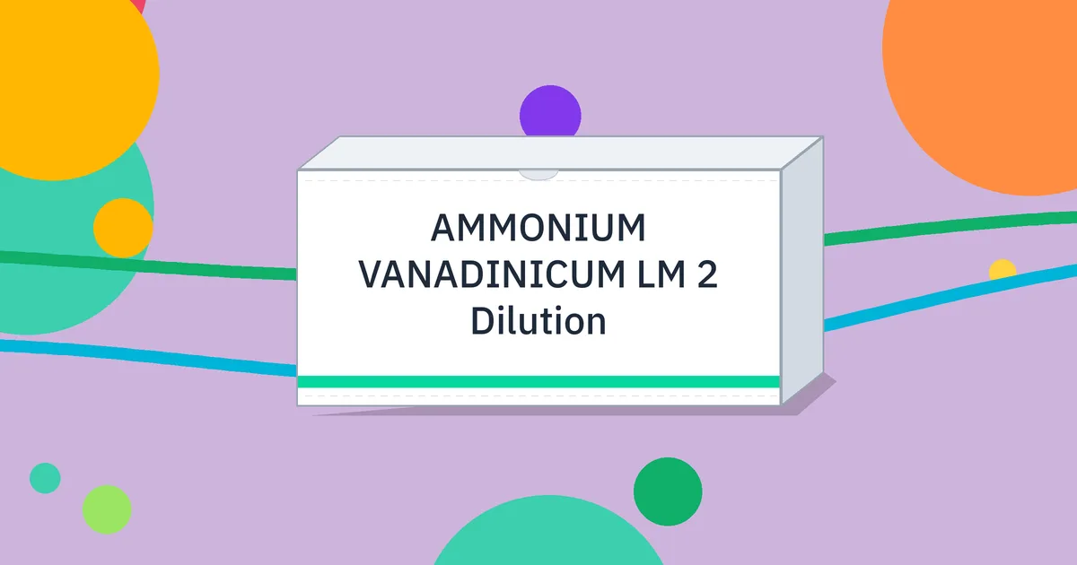 Symbolbild: Packung mit der Aufschrift AMMONIUM VANADINICUM LM 2 Dilution (PZN 13324023) – Verfügbarkeit und Bezug in Apotheken in Frankfurt am Main