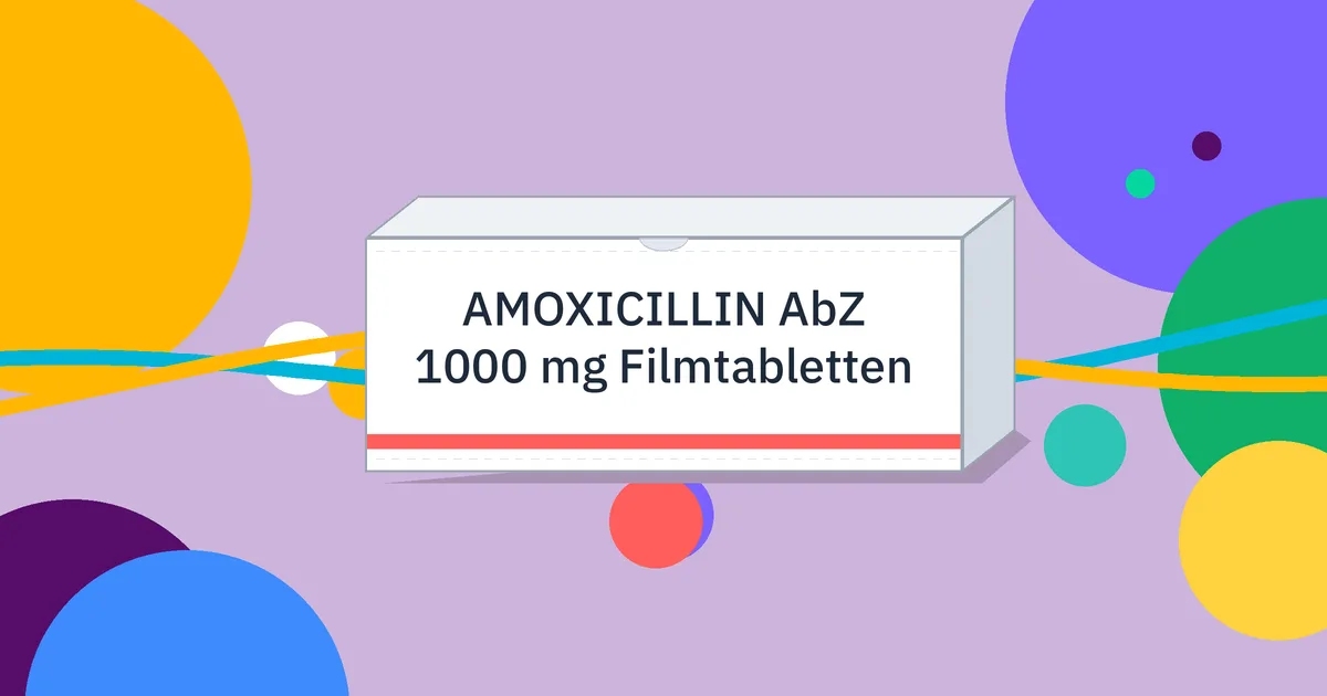 Symbolbild: Packung mit der Aufschrift AMOXICILLIN AbZ 1000 mg Filmtabletten (PZN 01014688) – Verfügbarkeit und Bezug in Apotheken in Frankfurt am Main