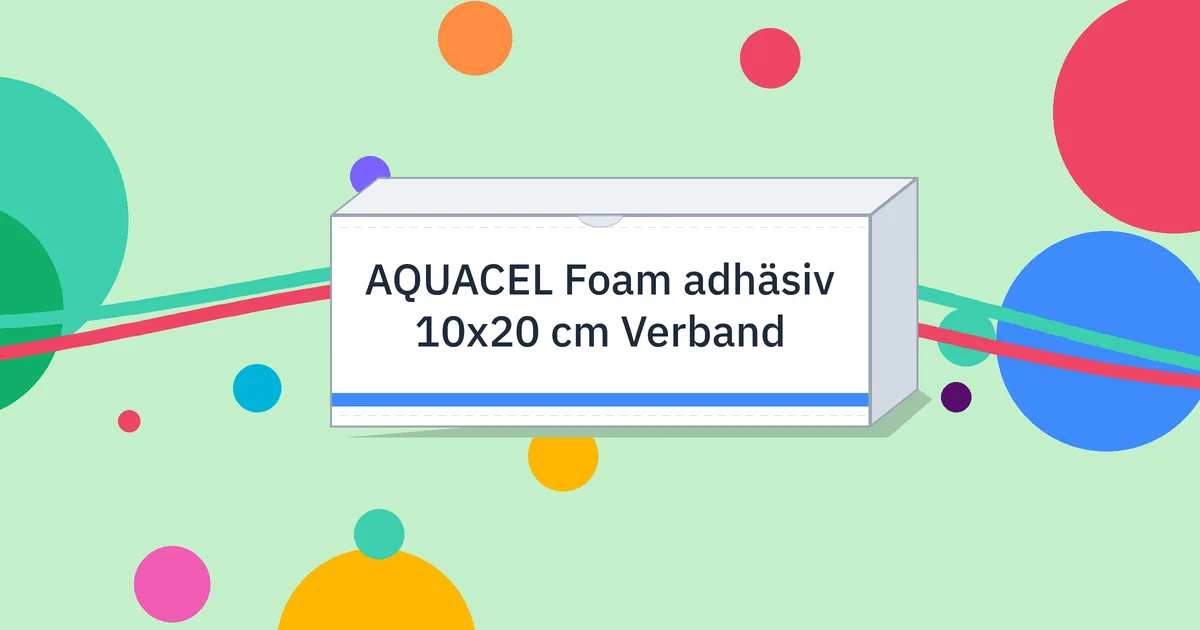 Symbolbild: Packung mit der Aufschrift AQUACEL Foam adhäsiv 10x20 cm Verband (PZN 10818256) – Verfügbarkeit und Bezug in Apotheken in Frankfurt am Main