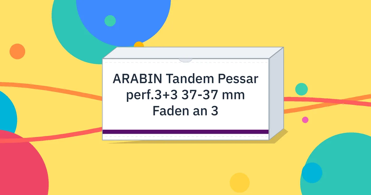 Symbolbild: Packung mit der Aufschrift ARABIN Tandem Pessar perf.3+3 37-37 mm Faden an 3 (PZN 16933656) – Verfügbarkeit und Bezug in Apotheken in Frankfurt am Main