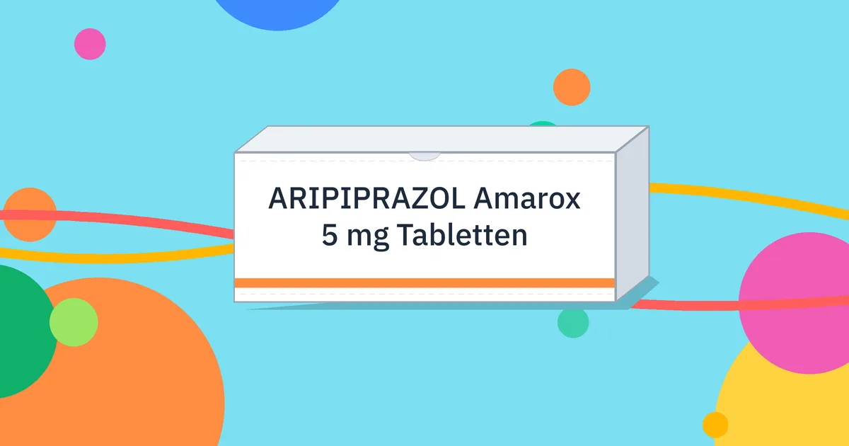 Symbolbild: Packung mit der Aufschrift ARIPIPRAZOL Amarox 5 mg Tabletten (PZN 18738321) – Verfügbarkeit und Bezug in Apotheken in Frankfurt am Main