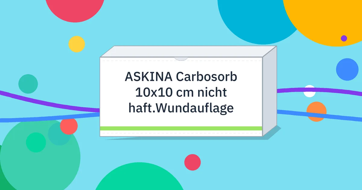 Symbolbild: Packung mit der Aufschrift ASKINA Carbosorb 10x10 cm nicht haft.Wundauflage (PZN 18208652) – Verfügbarkeit und Bezug in Apotheken in Frankfurt am Main