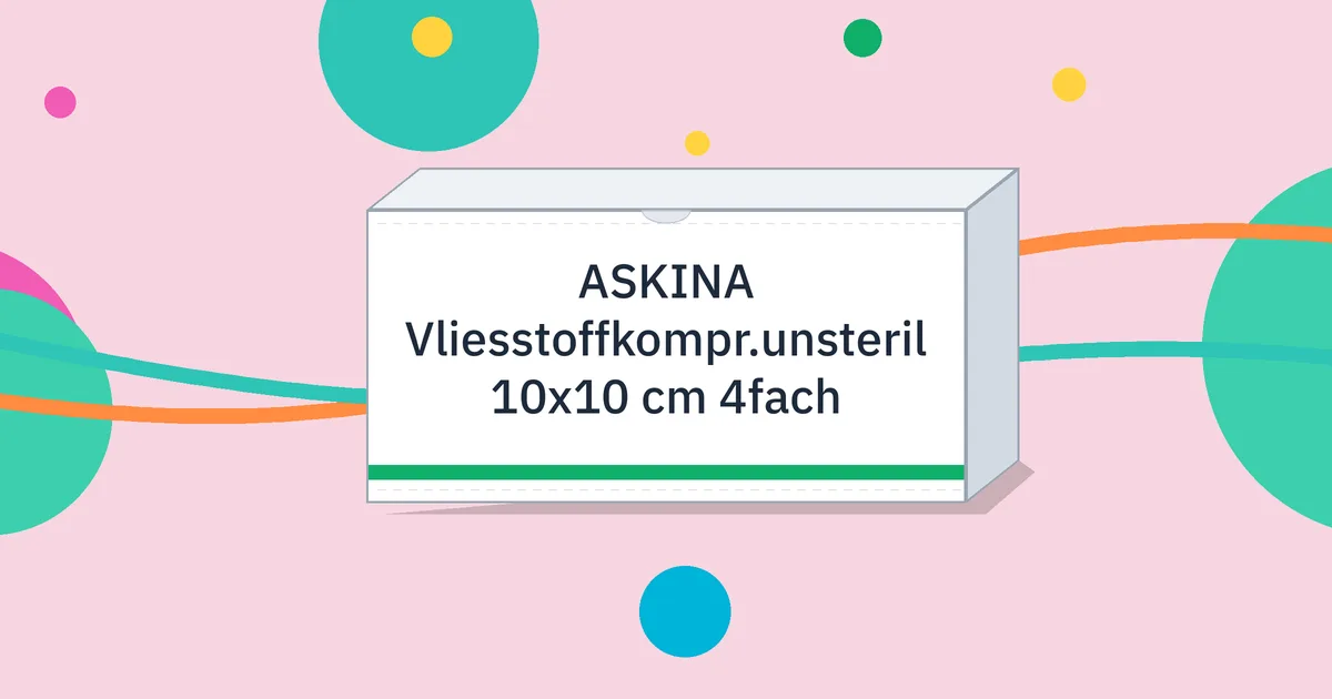 Symbolbild: Packung mit der Aufschrift ASKINA Vliesstoffkompr.unsteril 10x10 cm 4fach (PZN 12736597) – Verfügbarkeit und Bezug in Apotheken in Frankfurt am Main