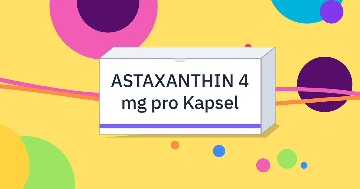 Symbolbild: Packung mit der Aufschrift ASTAXANTHIN 4 mg pro Kapsel (PZN 11161522) – Verfügbarkeit und Bezug in Apotheken in Frankfurt am Main