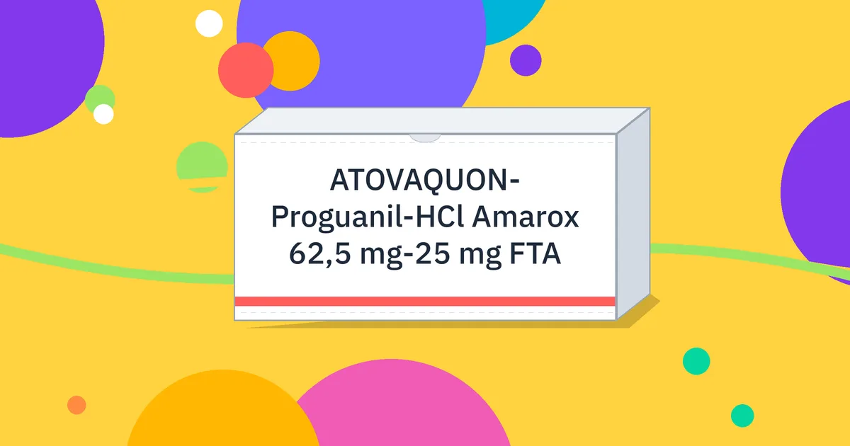Symbolbild: Packung mit der Aufschrift ATOVAQUON-Proguanil-HCl Amarox 62,5 mg-25 mg FTA (PZN 18727317) – Verfügbarkeit und Bezug in Apotheken in Frankfurt am Main