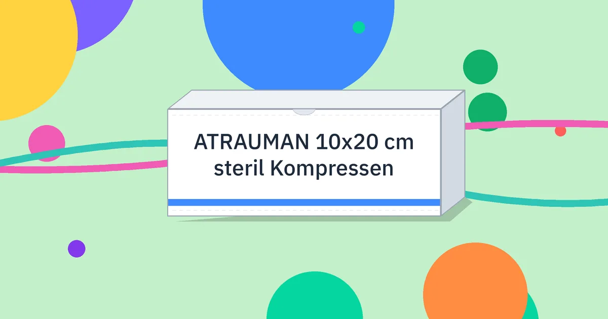 Symbolbild: Packung mit der Aufschrift ATRAUMAN 10x20 cm steril Kompressen (PZN 20122892) – Verfügbarkeit und Bezug in Apotheken in Frankfurt am Main
