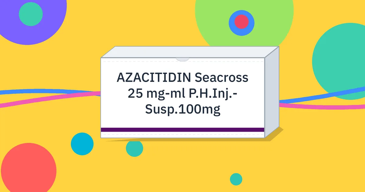Symbolbild: Packung mit der Aufschrift AZACITIDIN Seacross 25 mg-ml P.H.Inj.-Susp.100mg (PZN 17917375) – Verfügbarkeit und Bezug in Apotheken in Frankfurt am Main