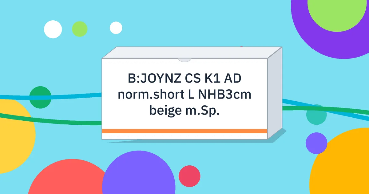 Symbolbild: Packung mit der Aufschrift B:JOYNZ CS K1 AD norm.short L NHB3cm beige m.Sp. (PZN 20526017) – Verfügbarkeit und Bezug in Apotheken in Frankfurt am Main