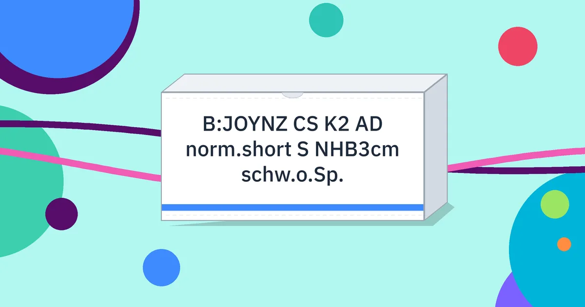 Symbolbild: Packung mit der Aufschrift B:JOYNZ CS K2 AD norm.short S NHB3cm schw.o.Sp. (PZN 20530496) – Verfügbarkeit und Bezug in Apotheken in Frankfurt am Main