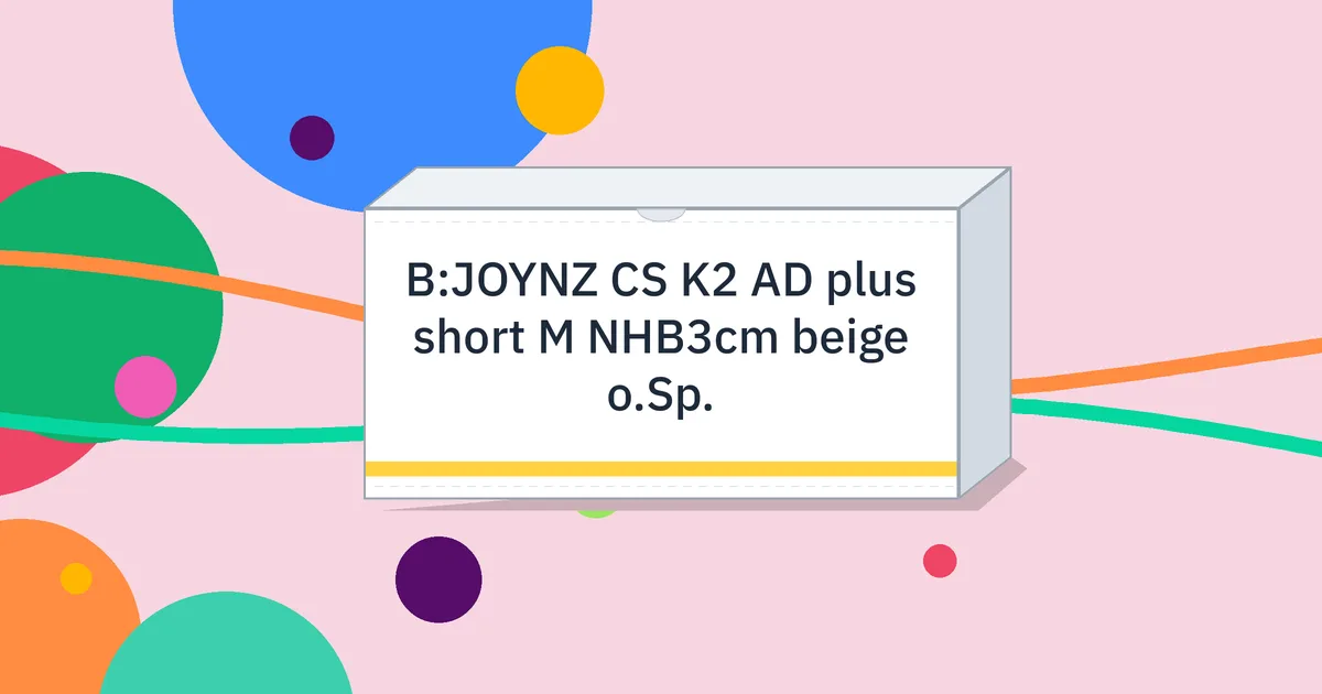 Symbolbild: Packung mit der Aufschrift B:JOYNZ CS K2 AD plus short M NHB3cm beige o.Sp. (PZN 20530438) – Verfügbarkeit und Bezug in Apotheken in Frankfurt am Main