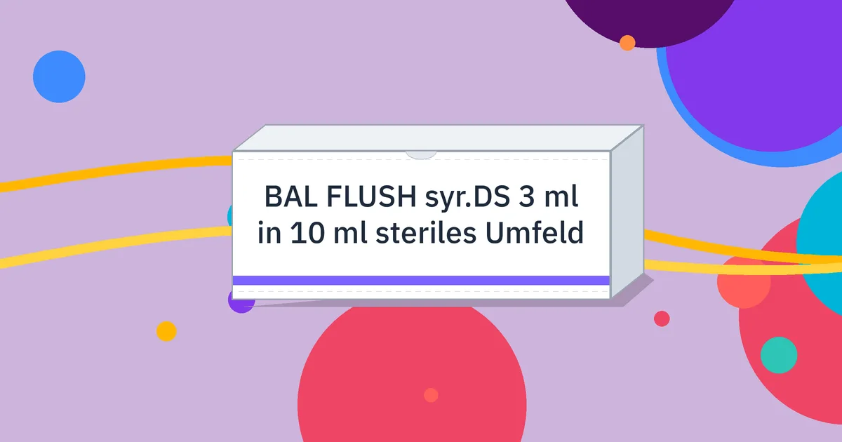 Symbolbild: Packung mit der Aufschrift BAL FLUSH syr.DS 3 ml in 10 ml steriles Umfeld (PZN 18852229) – Verfügbarkeit und Bezug in Apotheken in Frankfurt am Main