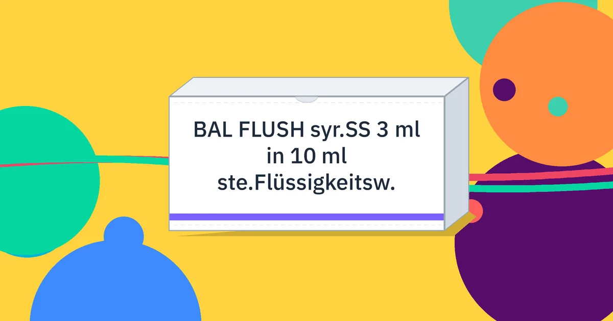 Symbolbild: Packung mit der Aufschrift BAL FLUSH syr.SS 3 ml in 10 ml ste.Flüssigkeitsw. (PZN 18852198) – Verfügbarkeit und Bezug in Apotheken in Frankfurt am Main