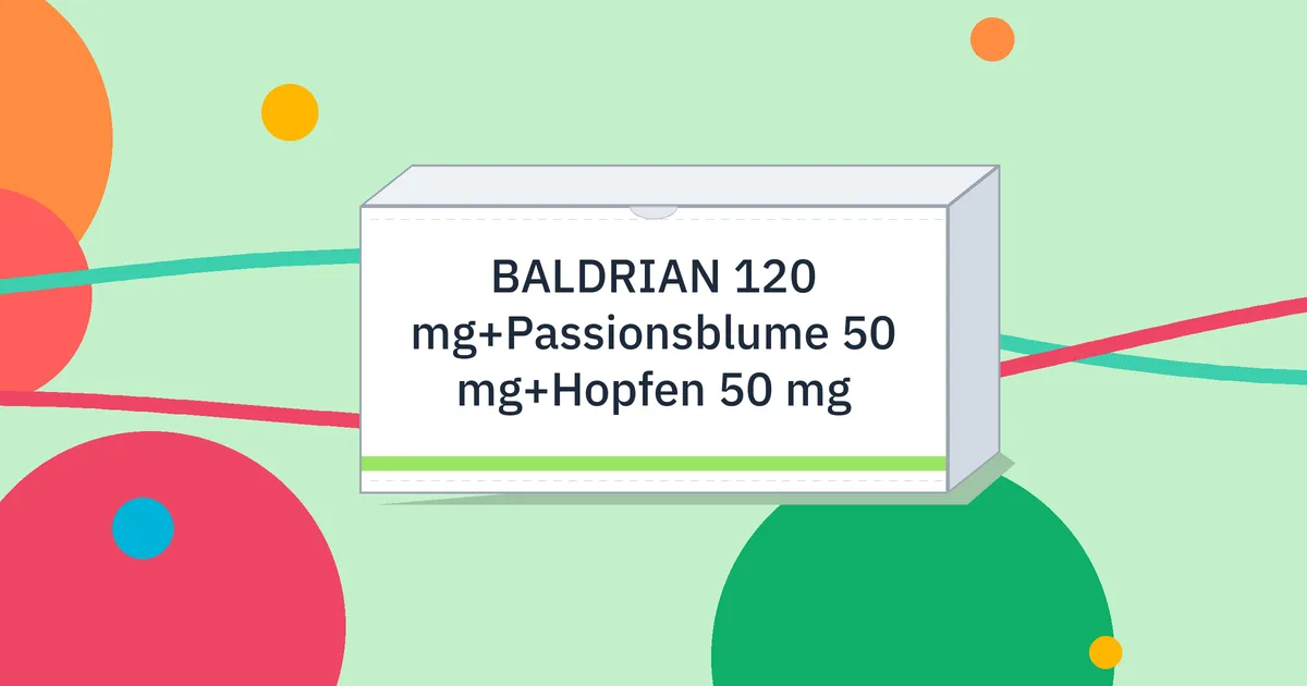 Symbolbild: Packung mit der Aufschrift BALDRIAN 120 mg+Passionsblume 50 mg+Hopfen 50 mg (PZN 11668540) – Verfügbarkeit und Bezug in Apotheken in Frankfurt am Main