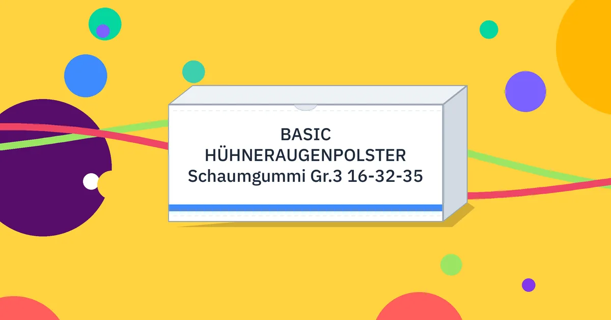 Symbolbild: Packung mit der Aufschrift BASIC HÜHNERAUGENPOLSTER Schaumgummi Gr.3 16-32-35 (PZN 15380793) – Verfügbarkeit und Bezug in Apotheken in Frankfurt am Main